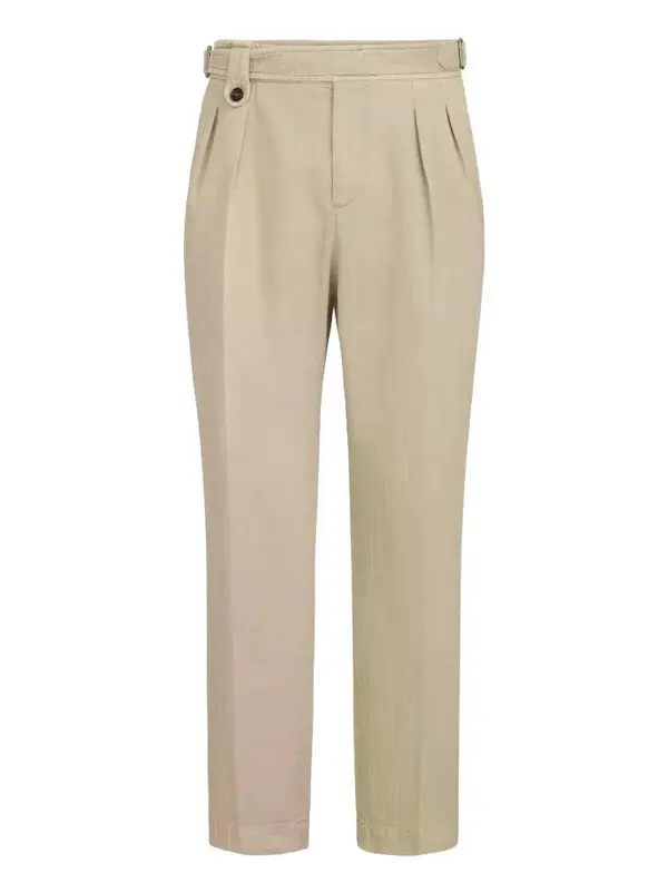 Brunello Cucinelli Cotton Chevron Trousers With Double Pleats And Waist Tabs - Neutrals