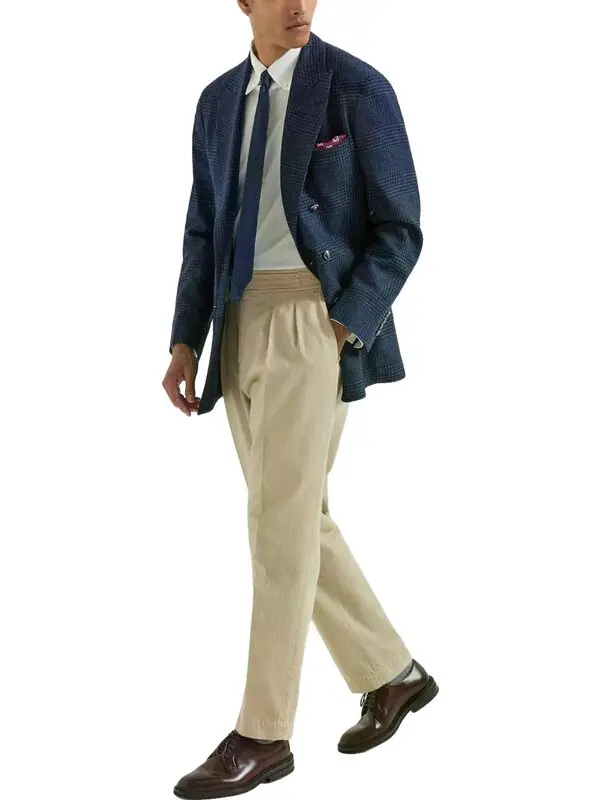 Brunello Cucinelli Cotton Chevron Double Pleat Trousers With Waist Tabs - Neutrals