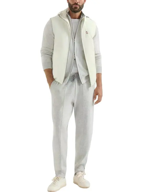 Brunello Cucinelli Cashmere Double Knit Cardigan With Zipper And Logo - Grey