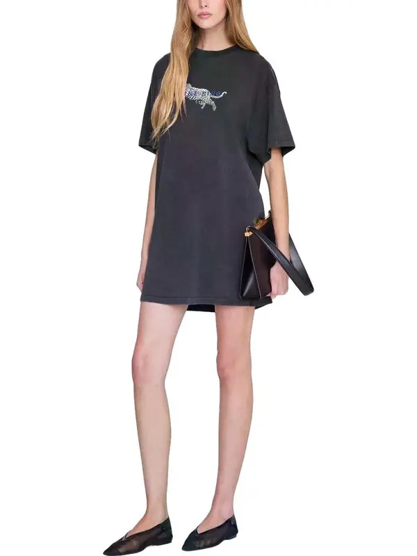 ANINE BING Beth Mini Dress In Leopard Print - Black
