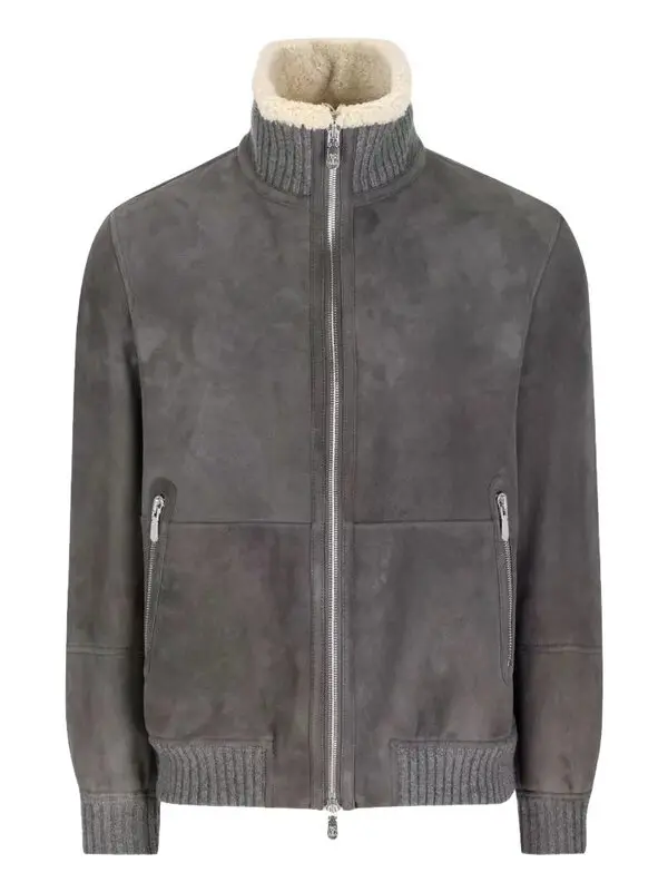Brunello Cucinelli Shearling-trim Ribbed Jacket - Grey