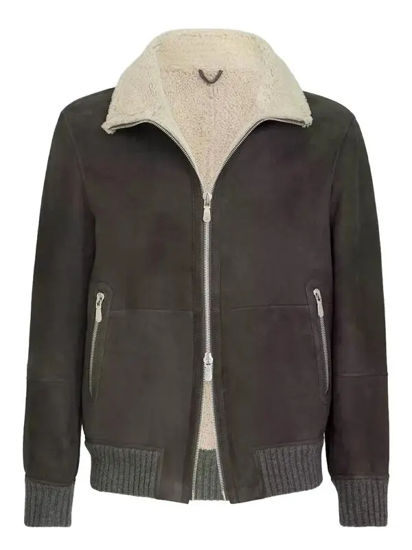 Brunello Cucinelli Shearling Trimmed Ribbed Jacket - Grey
