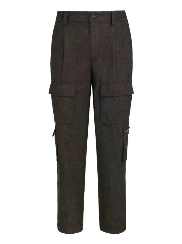 Brunello Cucinelli Virgin Wool Flannel Trousers With Cargo Pockets And Waist Tabs - Brown