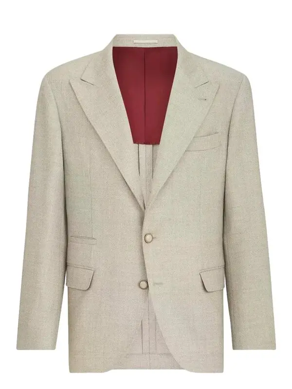 Brunello Cucinelli Mouliné Virgin Wool Twill Deconstructed Blazer With Large Peak Lapels - Neutrals