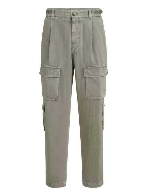 Brunello Cucinelli Cotton Chevron Cargo Trousers With Waist Tabs - Green