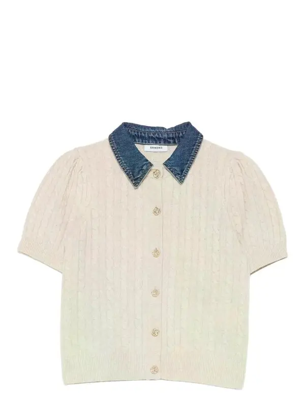 Sandro Cable-knit Denim-collar Cardigan - Neutrals