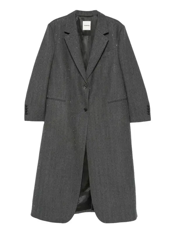 Sandro Rhinestone-embellished Herringbone Coat - Grey