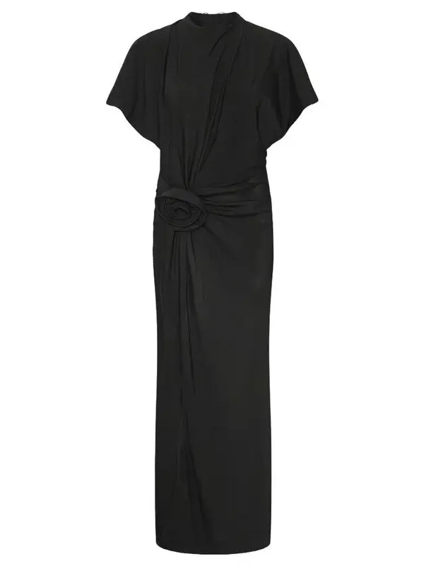 ROTATE BY BIRGER CHRISTENSEN Maxi Dress With Draping And Rose Detail - Black