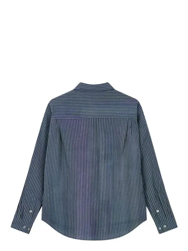 STUDIO TOMBOY Striped Chest-pockets Cotton Shirt - Blue