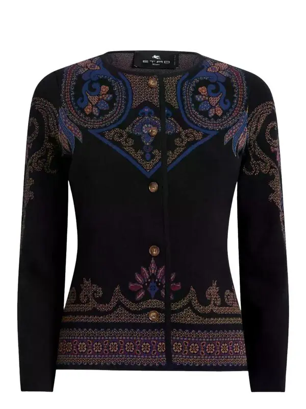 Etro Jacquard Cardigan With Foliage Motif - Black