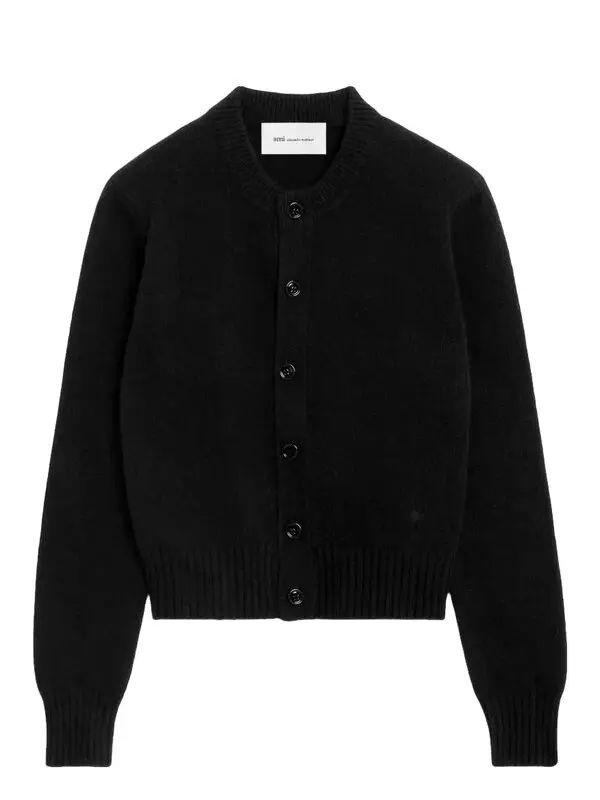 AMI Paris Crew-neck Cashmere Cardigan With De Coeur - Black