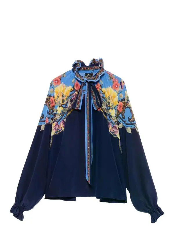 Etro Floral-print Ruffled-collar Blouse - Blue