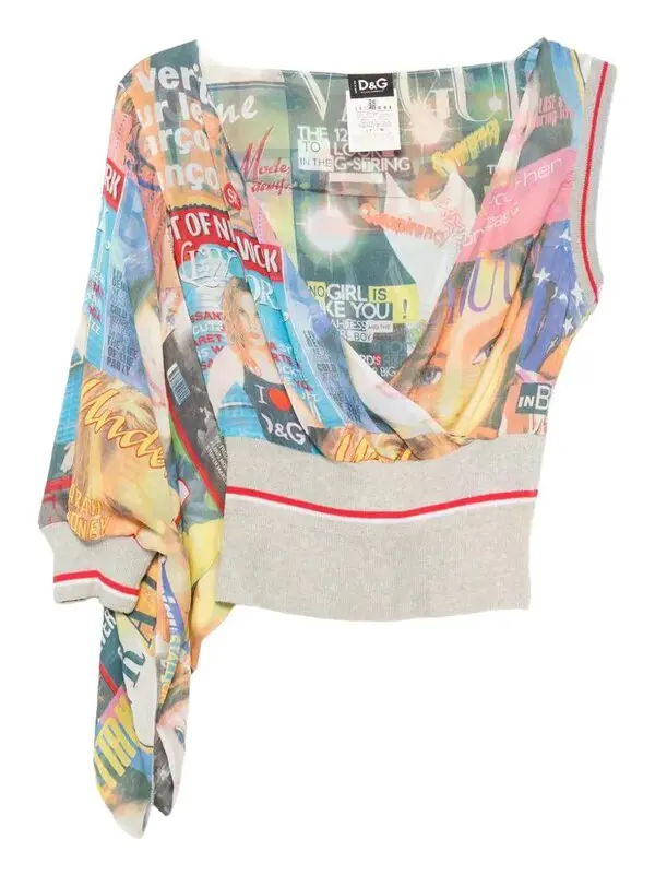 Dolce & Gabbana 2000s Newsprint-print One-shoulder Top - Blue