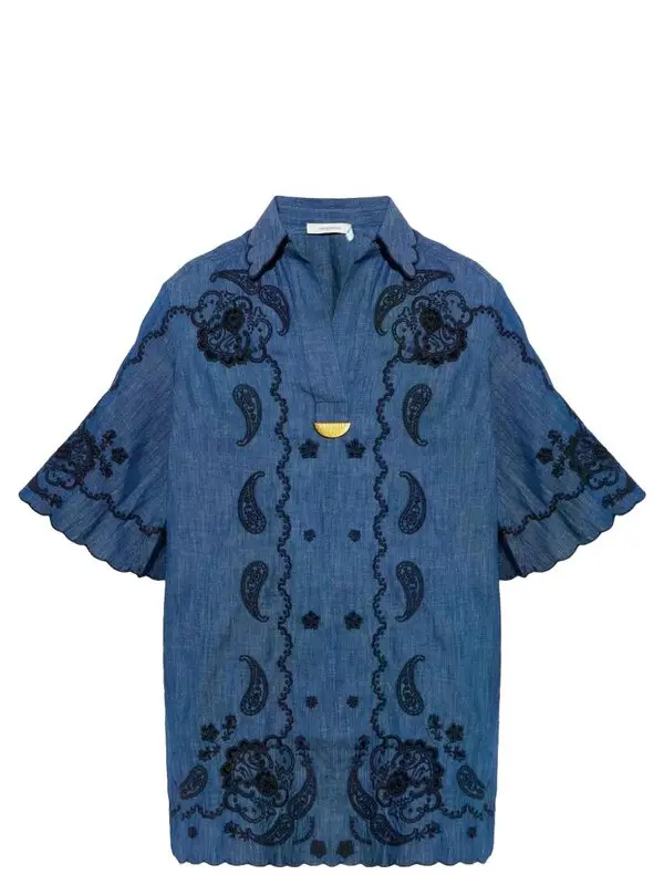 Zimmermann Embroidered Denim Mini Dress - Blue