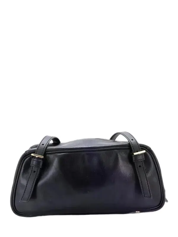 Versace Tag Bowling Bag Leather Large Handbag - Black