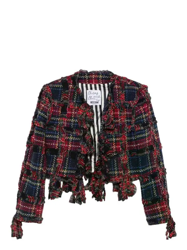 Moschino 2000s Ruffled Checked Wool Jacket - Red