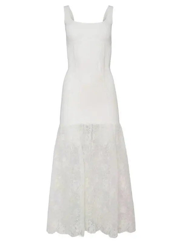 FLEUR DU MAL Jolie Lace-trim Ribbed Maxi Dress - White