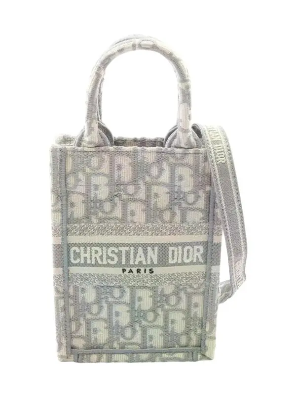 Dior 2020-2026 Mini Oblique Canvas Vertical Book Tote Satchel - Grey