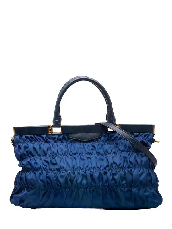 Prada 2013-2026 Tessuto Gaufre Frame Satchel - Blue