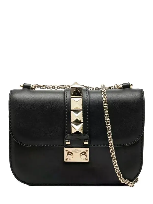 Valentino Garavani 2000-2017 Small Leather Rockstud Glam Lock Crossbody Bag - Black