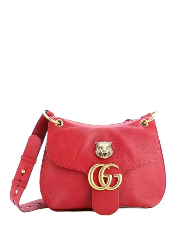 Gucci Gg Marmont Animalier Shoulder Bag Leather Medium Crossbody Bag - Red
