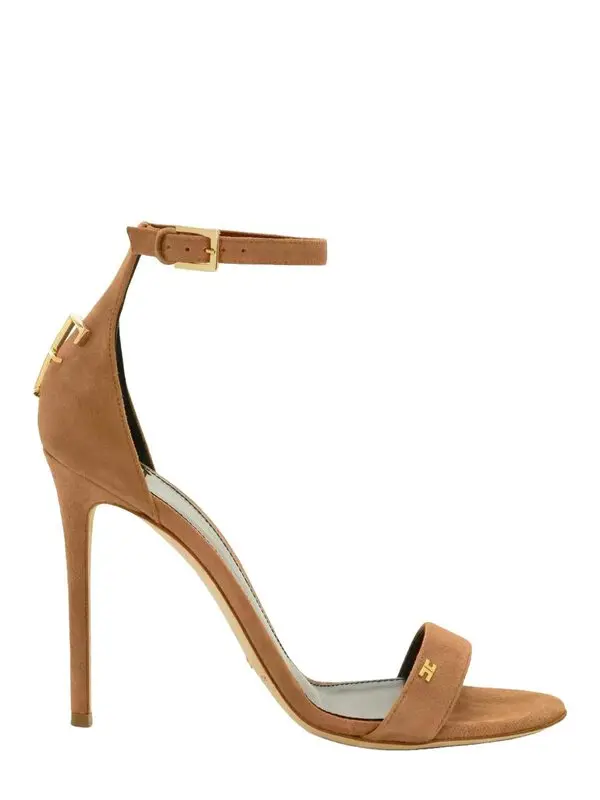 Elisabetta Franchi Suede Sandals With Logo Detail - Neutrals