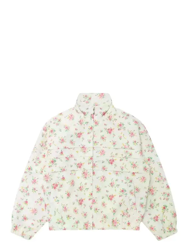 SHUSHU/TONG Floral-print Pleated Bomber Jacket - White