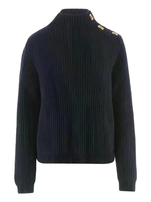 FERRAGAMO Ribbed-knit Gancini-plaque Sweater - Blue