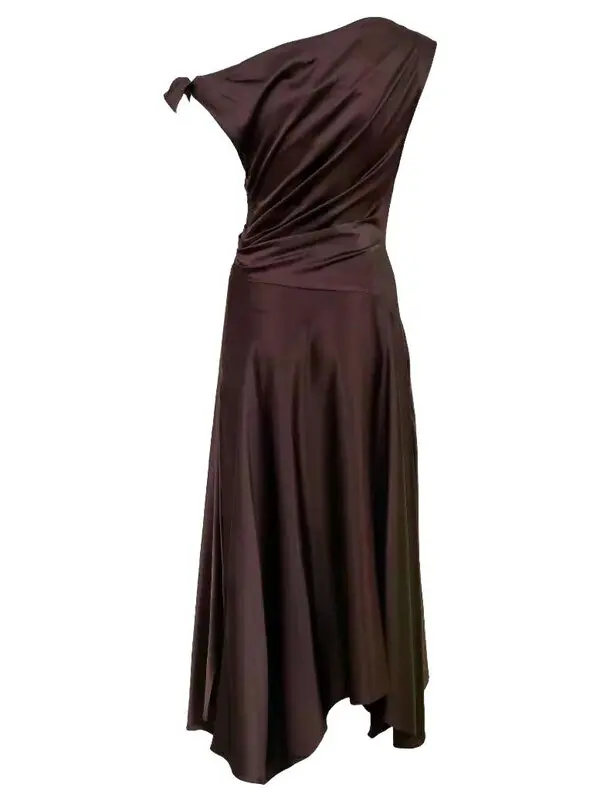 Staud Asymmetric Draped Dress - Brown