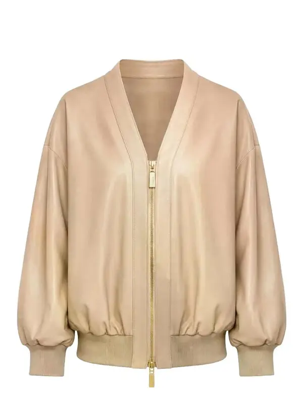 Max & Moi Verina V-neck Leather Jacket - Neutrals