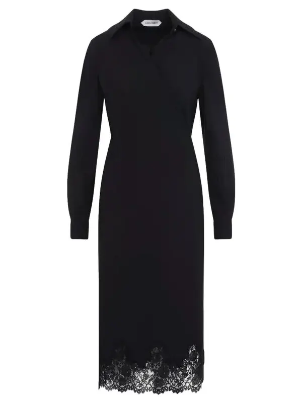 Alberta Ferretti Midi Lace-trim Wrap Dress - Black