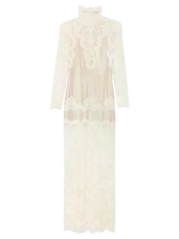 Rabanne Lace-panelled Long-sleeve Maxi Dress - Neutrals