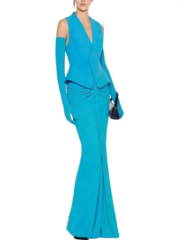 CHATS BY C.DAM Noura V-neck Back-zip Maxi Skirt Set - Blue