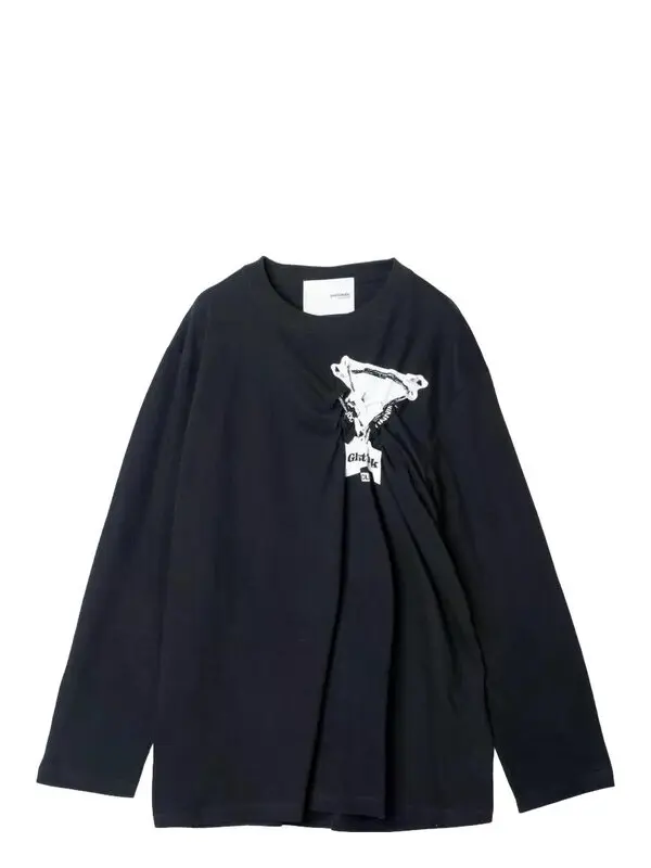 YOSHIOKUBO Graphic-print Smocked T-shirt - Black