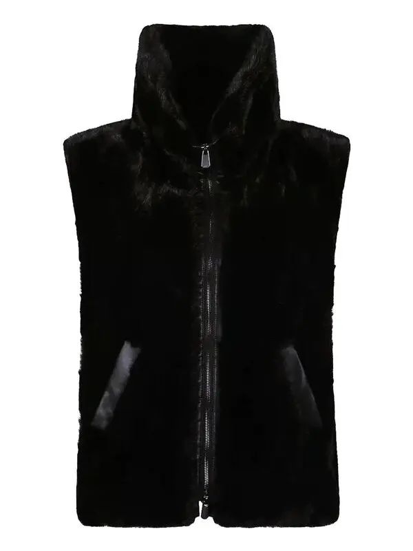 Pinko Faux-fur High-neck Gilet - Black