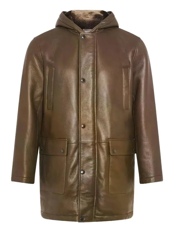 YVES SALOMON Hooded Shearling Coat - Brown