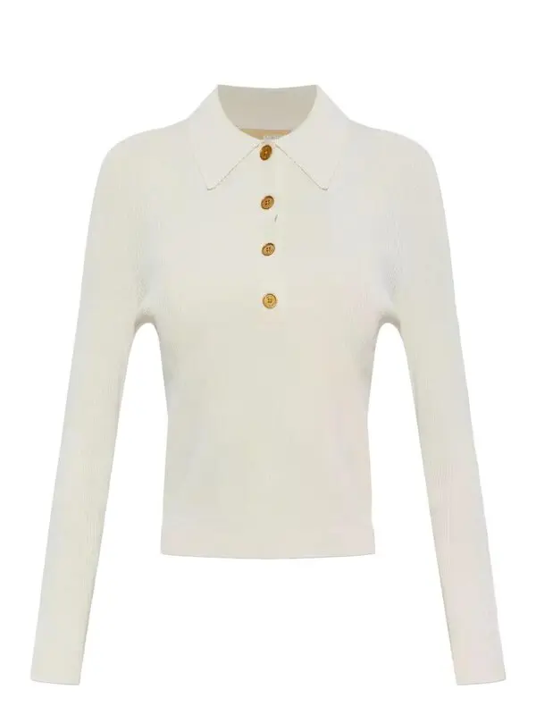 Michael Kors Ribbed-knit Long-sleeve Polo Top - Neutrals