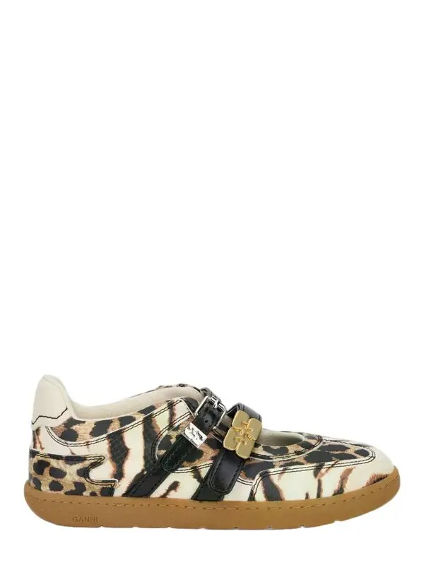 GANNI Animal-print Buckle Ballet Flats - Neutrals