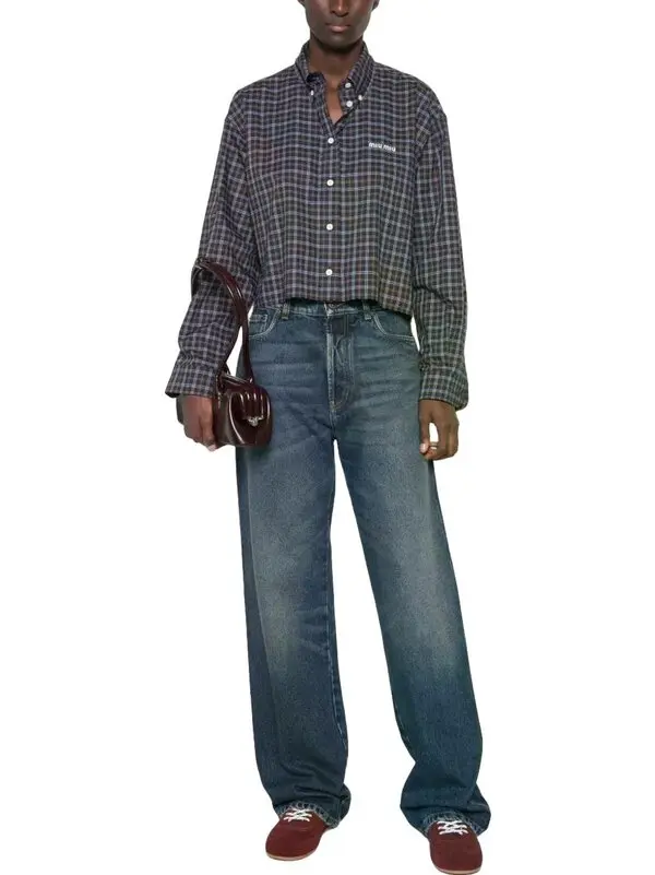 Miu Miu Tartan Cropped Shirt - Brown