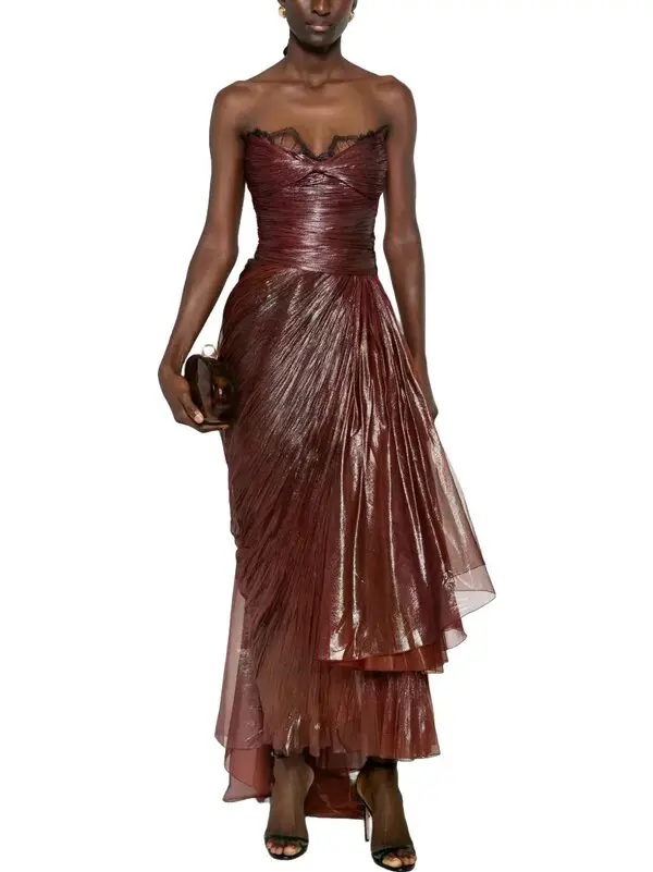 MARIA LUCIA HOHAN Jolie Lace-trim Pleated Dress - Brown