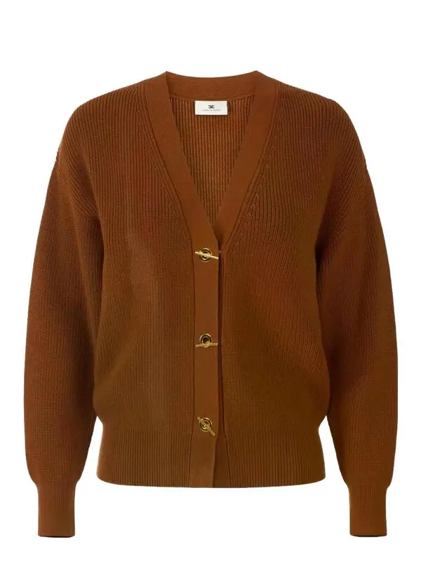 Elisabetta Franchi Knit Cardigan With Jewel Buttons - Brown