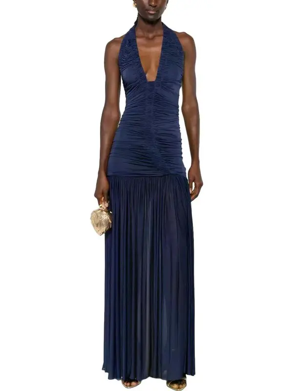 Christopher Esber Orion Ruched V-neck Maxi Dress - Blue