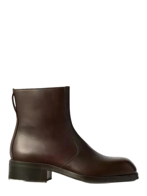 LEMAIRE Zipped Ankle Boots In Shiny Leather - Brown