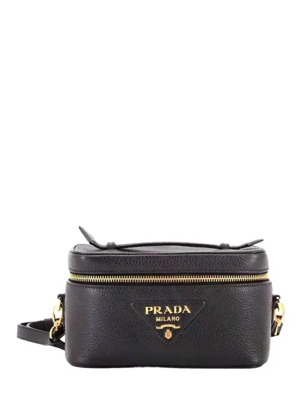 Prada Convertible Top Handle Vanity Vitello Daino Mini Shoulder Bag - Black