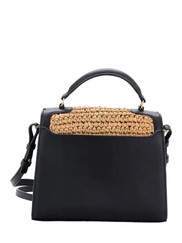 Saint Laurent Cassandra Top Handle Bag Raffia With Leather Mini Satchel - Black