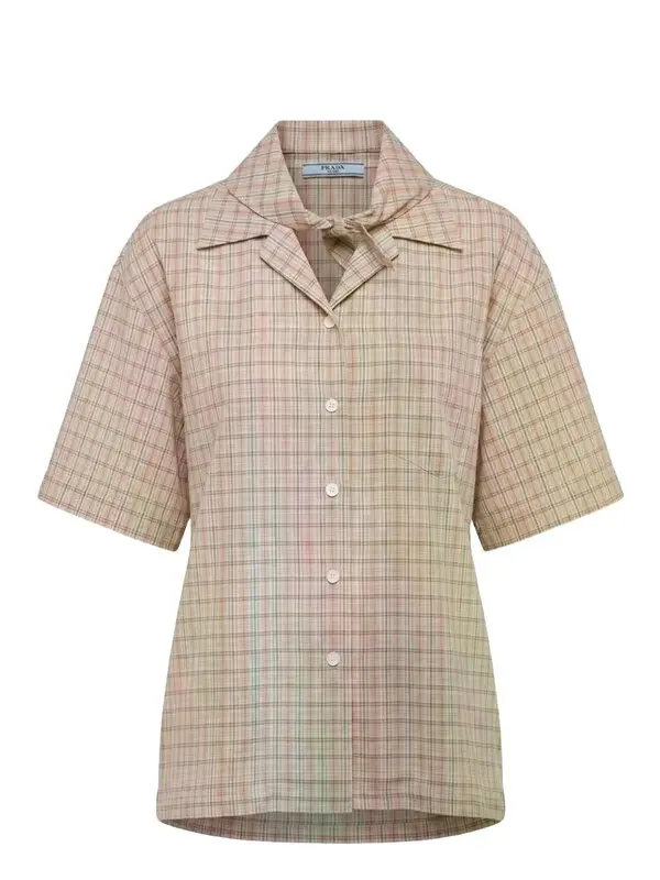 Prada Check-print Tie-neck Shirt - Neutrals