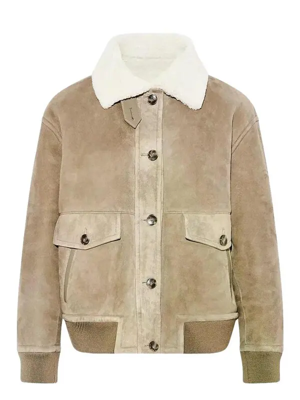 YVES SALOMON Lamb Shearling Bomber Jacket - Neutrals