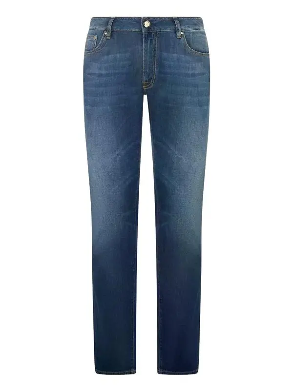 MOORER Faded Five-pocket Denim - Blue