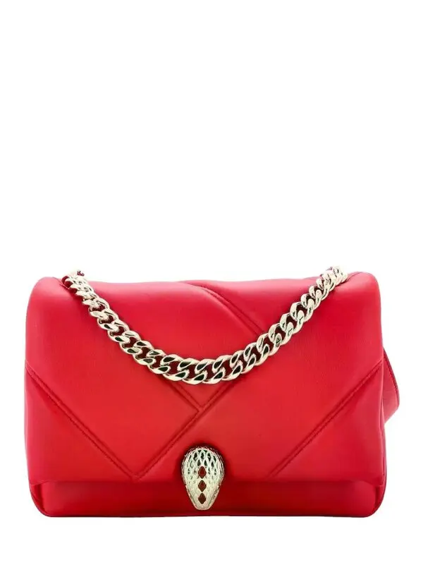 BVLGARI Serpenti Cabochon Messenger Bag Diagonal Quilted Leather Small Crossbody Bag - Red