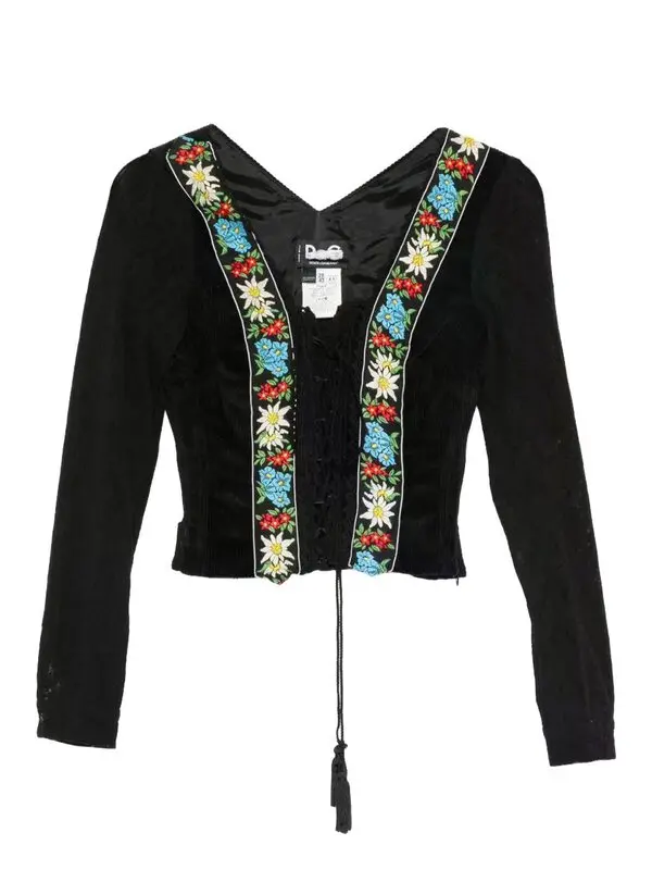 Dolce & Gabbana 2000s Floral-embroidered Lace-up Top - Black